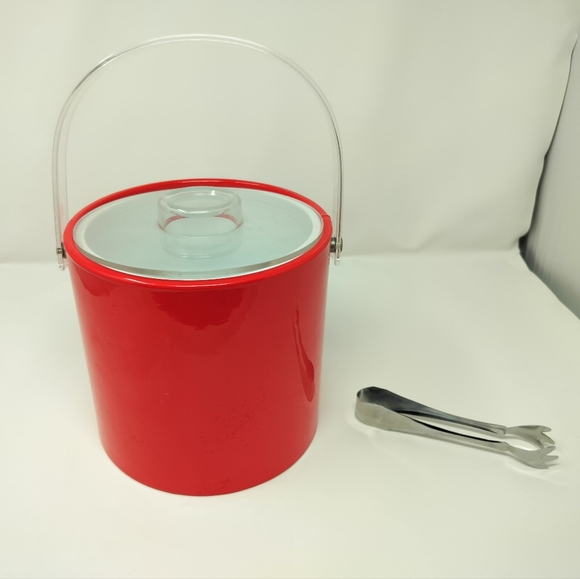 Dining | Vintage Mcm Red Ice Bucket With Lucite Lid Handle Mid Century ...